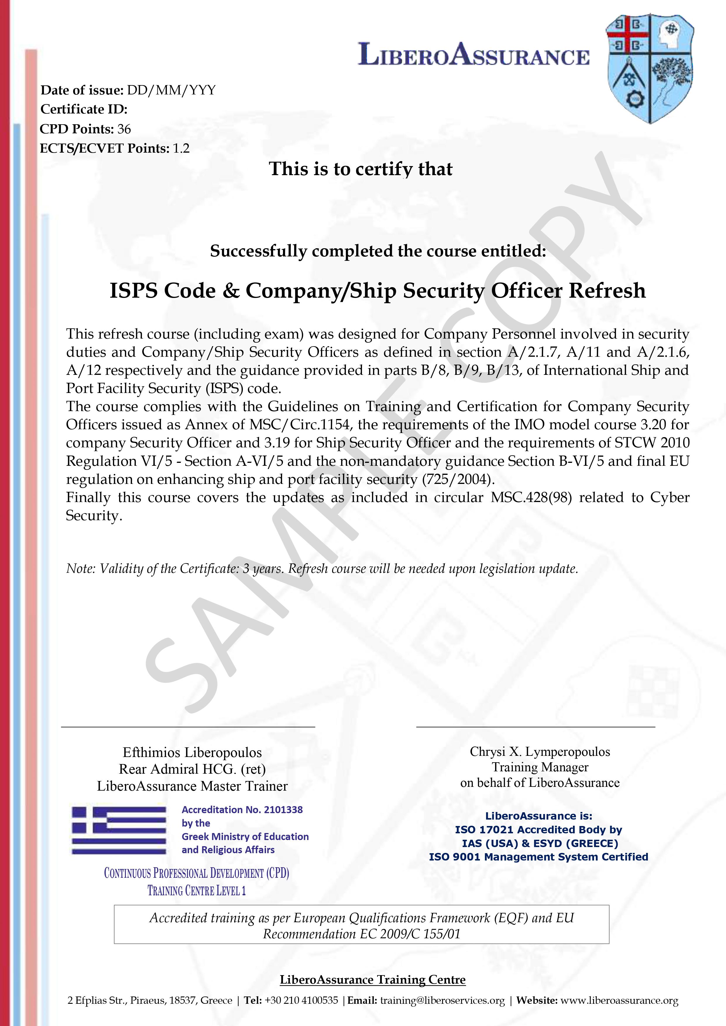 ISPS Code & Company/Ship Security Officer Refresh Training - Libero ...