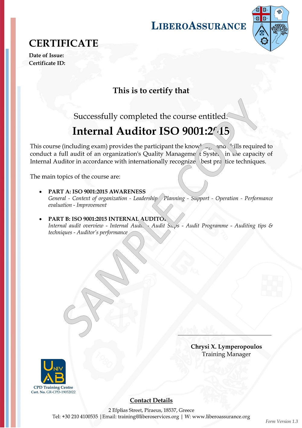 Internal Auditor ISO 9001 2015 Libero Services